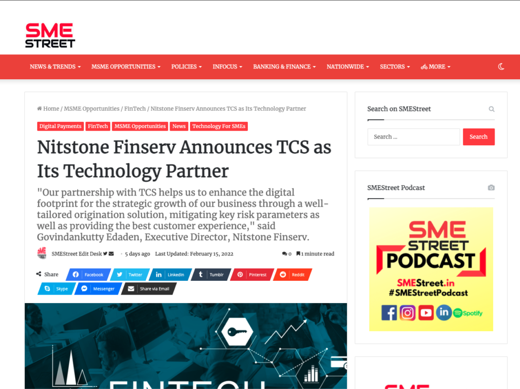Nitstone Finserv announces TCS as its technology partner - Nitesh Group